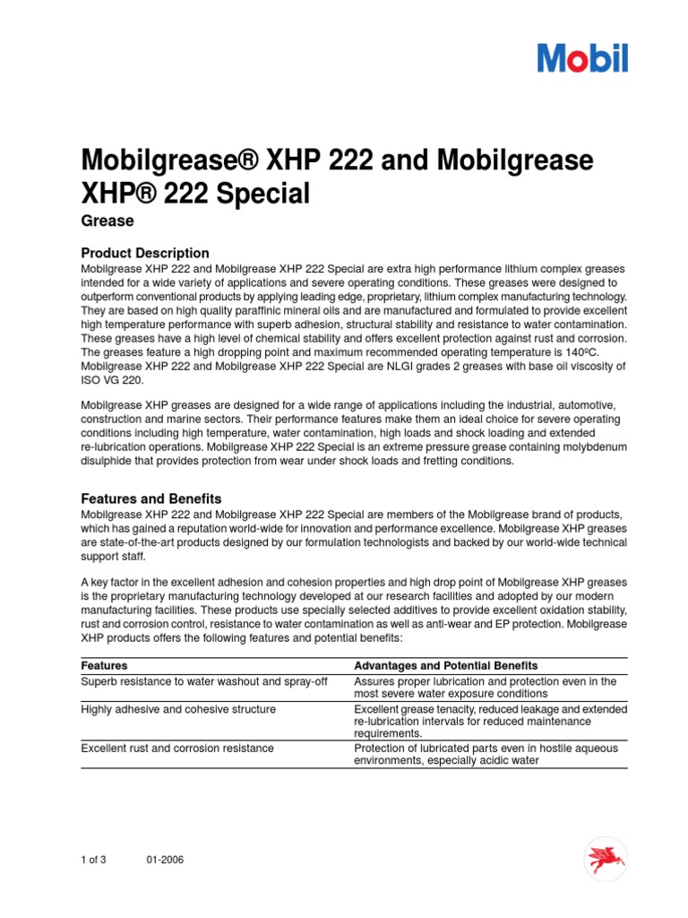 Mobilgrease XHP 222 & Special PDS | PDF | Industries | Chemistry