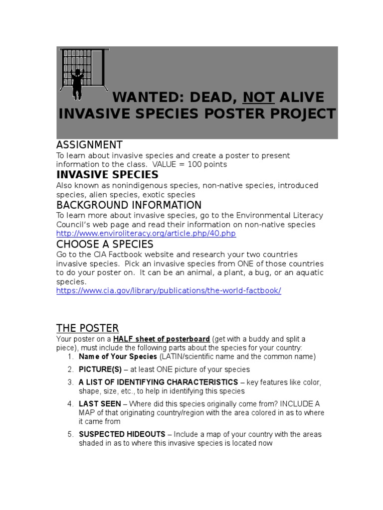 Wanted: Dead, Not Alive Invasive Species Poster Project: Assignment | PDF