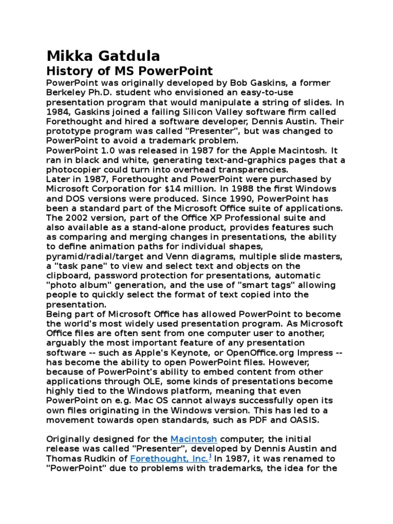 History of MS PowerPoint | PDF | Microsoft Power Point | Microsoft Office
