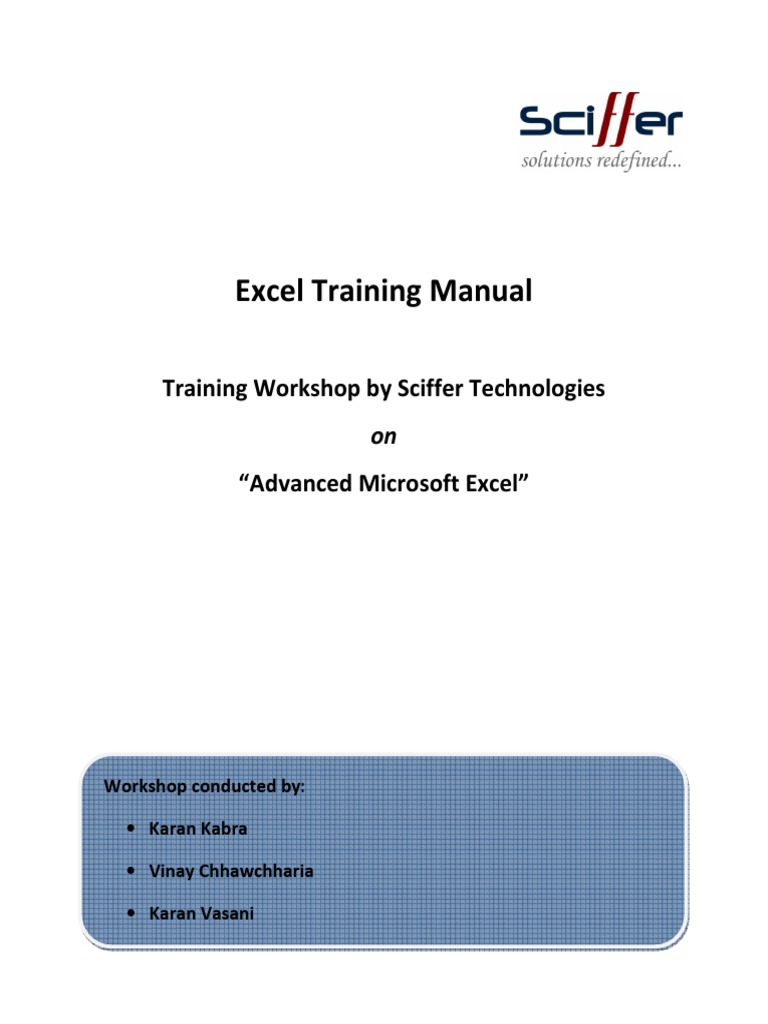 Excel Training Manual: Training Workshop by Sciffer Technologies On ...