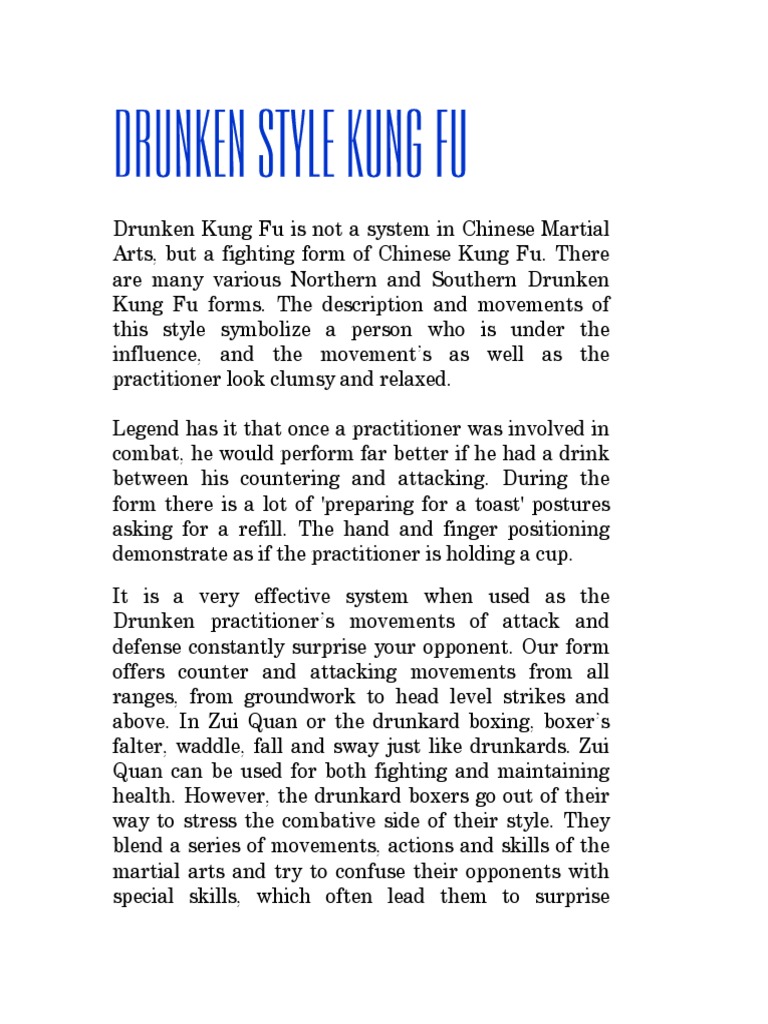 Drunken Style Kung Fu Techniques | PDF | Chinese Martial Arts | Asian ...