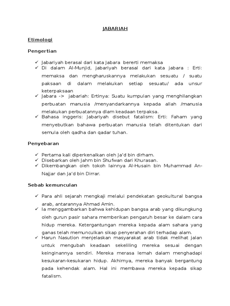 Pemahaman Jabariah dan Fatalisme | PDF