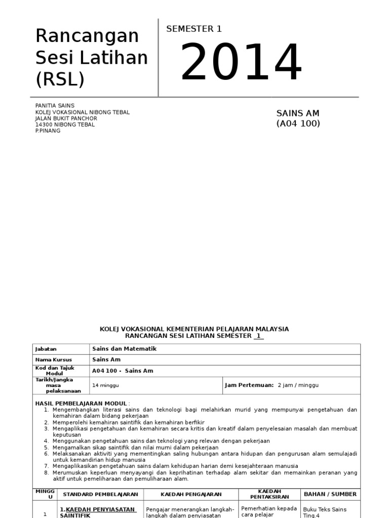 RSL Sains Sem 1 | PDF
