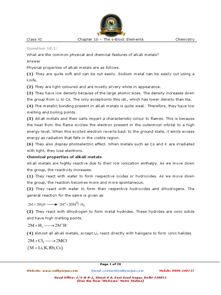 Chapter 10 The S-Block Elements | PDF