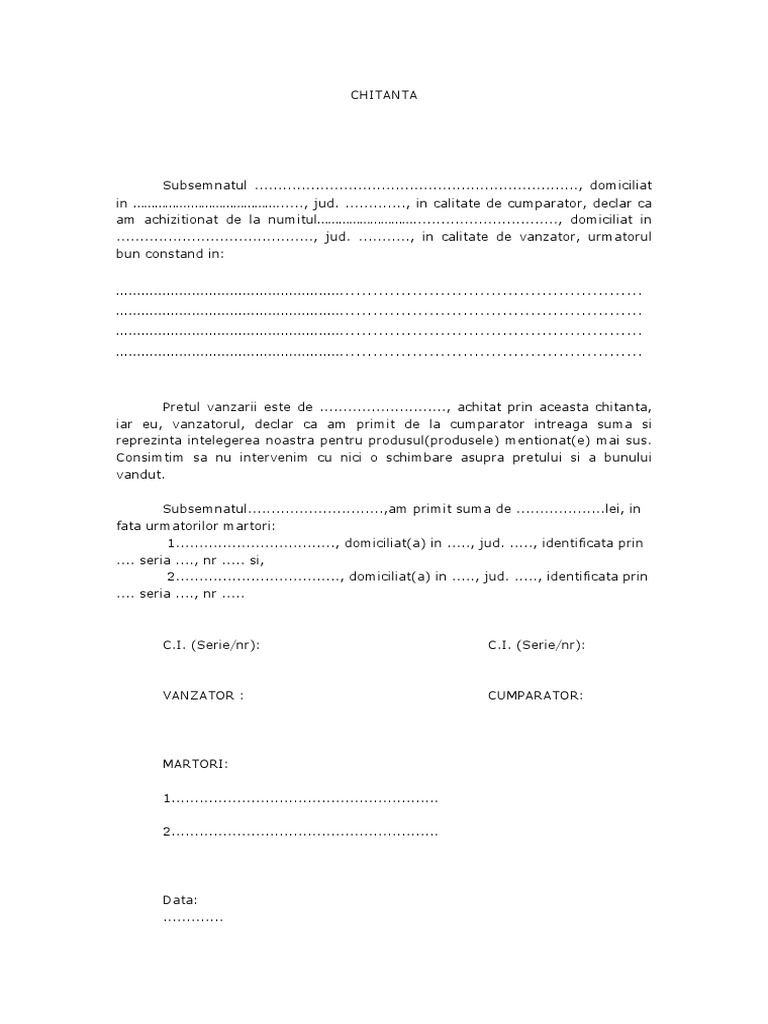 CHITANTA de Mana Vanzare Produs | PDF