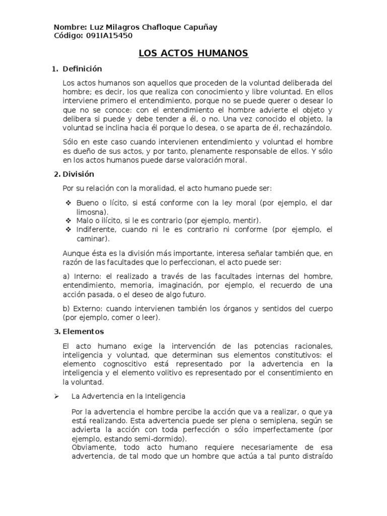 Los Actos Humanos | PDF | Moralidad | Comprensión