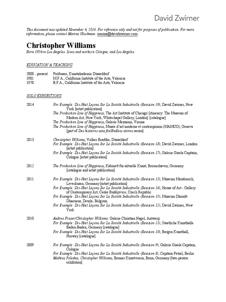 Christopher Williams CV | Download Free PDF | Art Museum | Museum