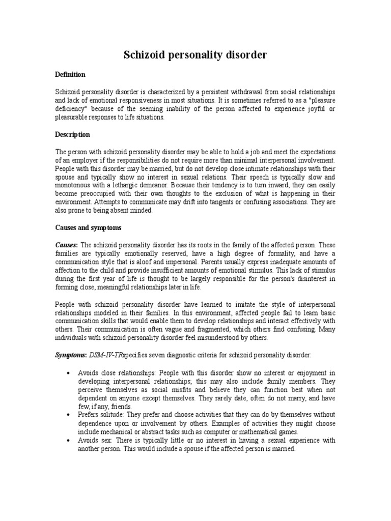 SCHIZOID Personality Disorder | PDF | Group Psychotherapy | Psychotherapy