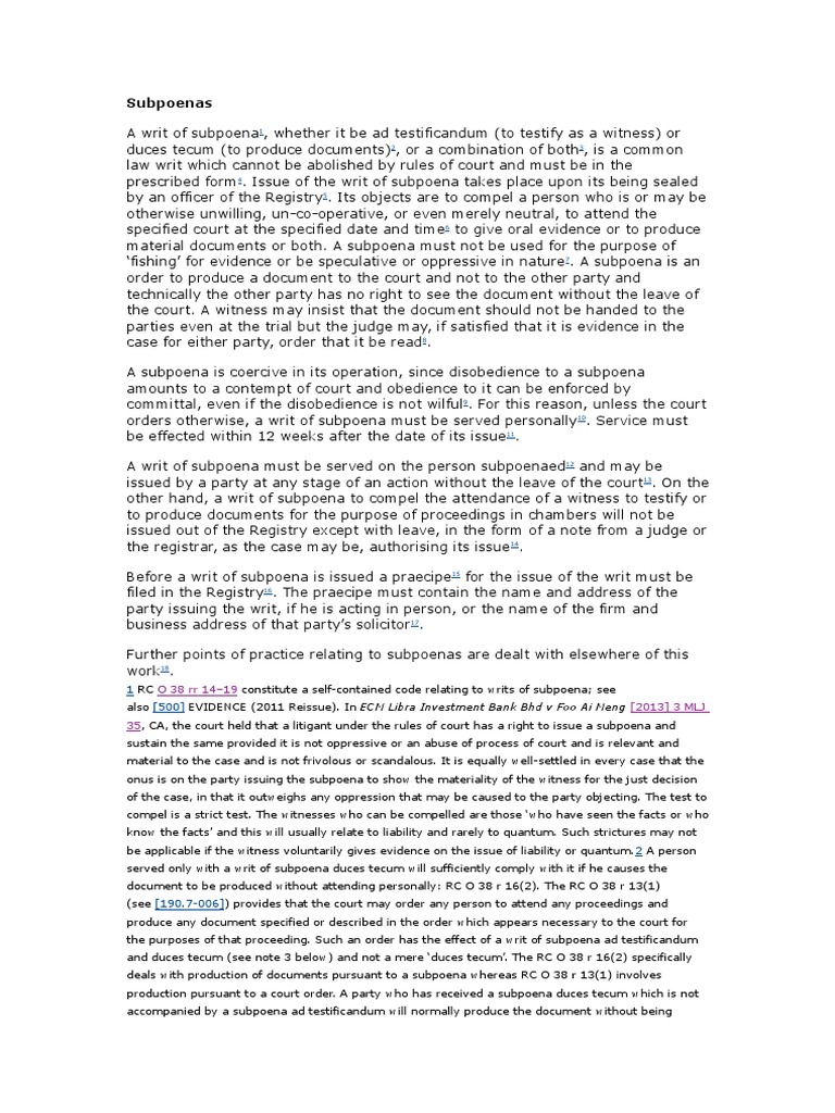 Subpoenas | PDF | Subpoena Duces Tecum | Subpoena