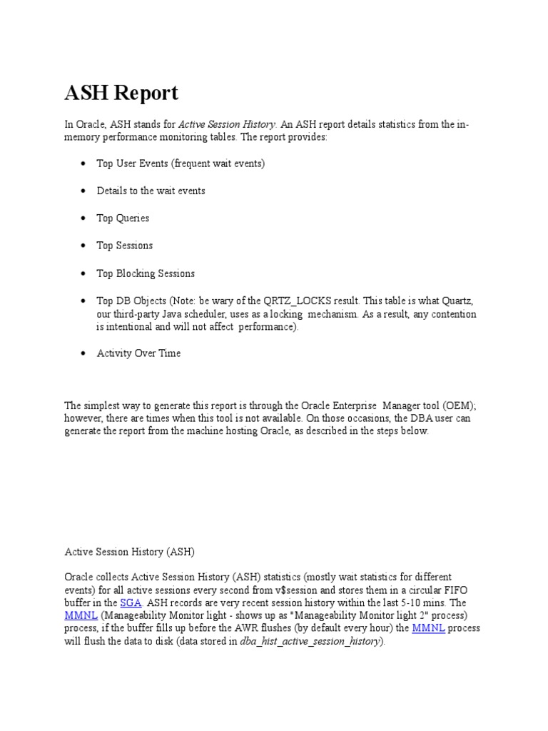 ASH Report | PDF | Oracle Database | Data