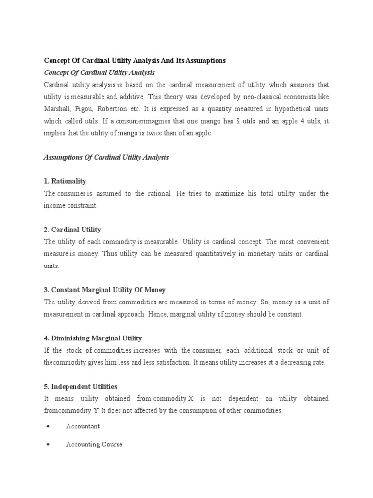Cardinal Utility Analysis | PDF | Utility | Marginal Utility