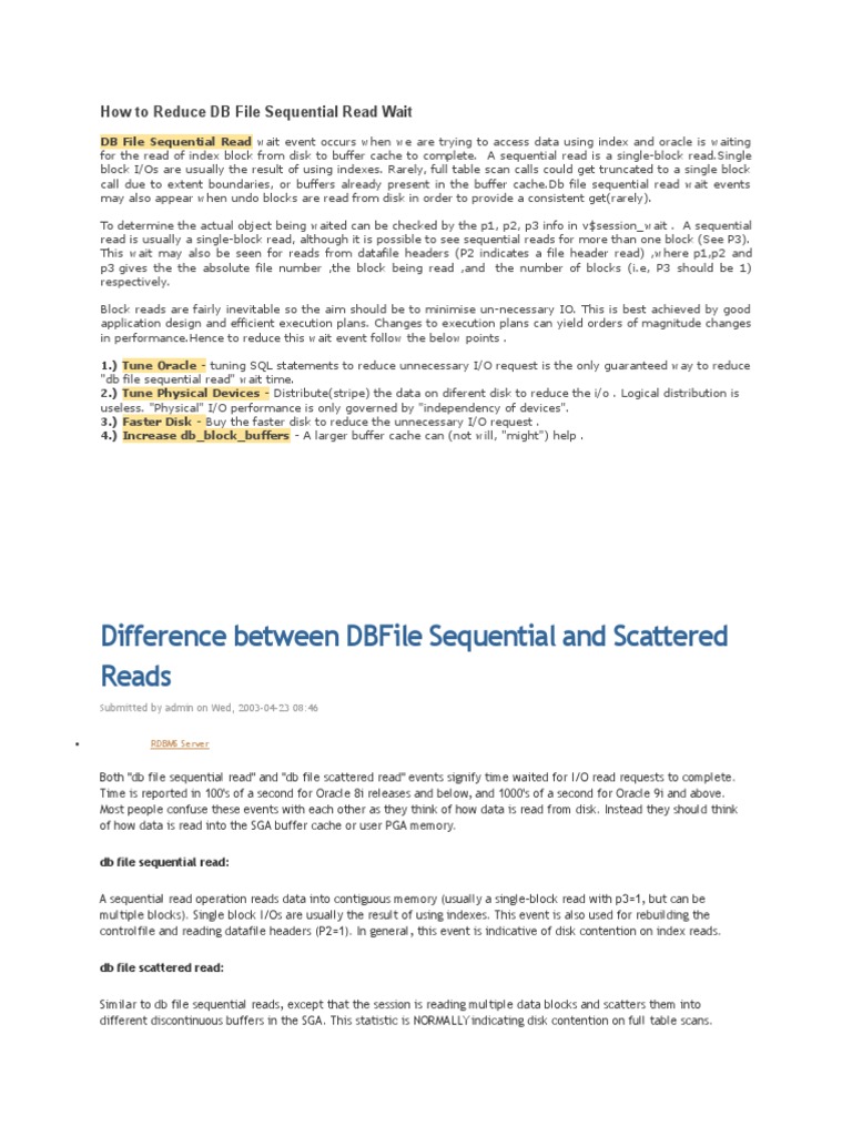 How To Reduce Db File Sequential Read Wait Pdf Database Index Data Buffer