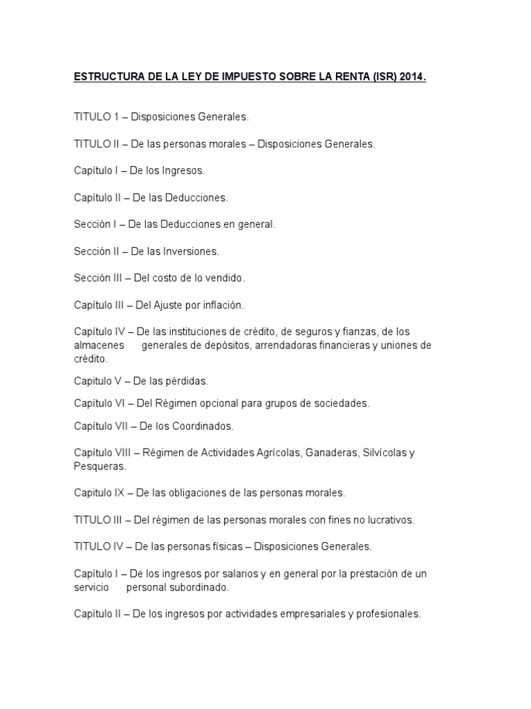Estructura de La Ley de Impuesto Sobre La Renta (Isr) 2014 | PDF ...