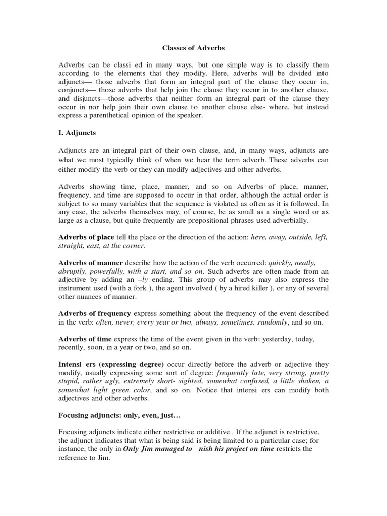 Understanding Adjuncts, Conjuncts, and Disjuncts | PDF | Adverb | Clause