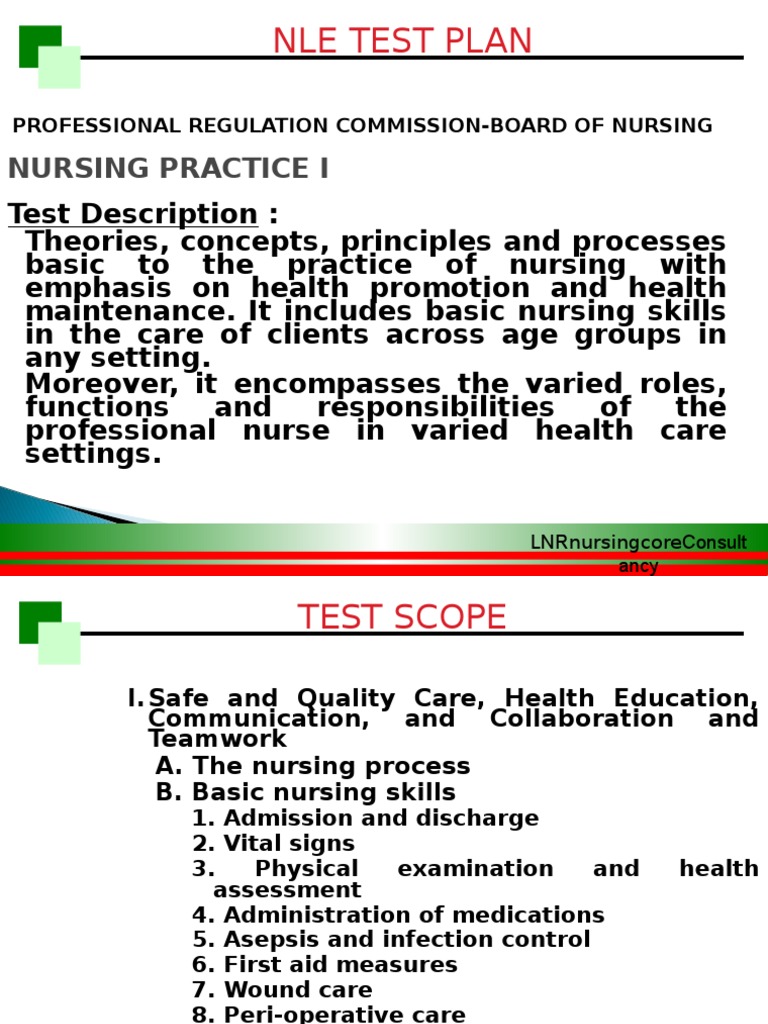 Nle Test Plan: Nursing Practice I | PDF | Nursing | Health Education