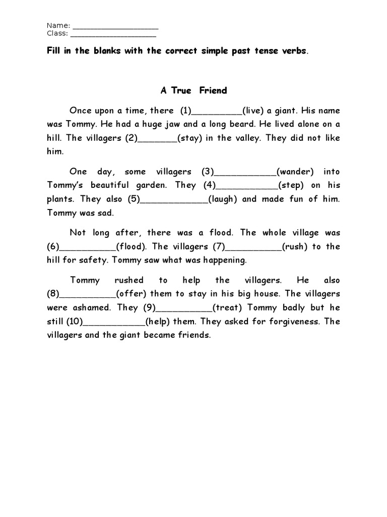Fill in The Blanks With The Correct Simple Past Tense Verbs | PDF ...