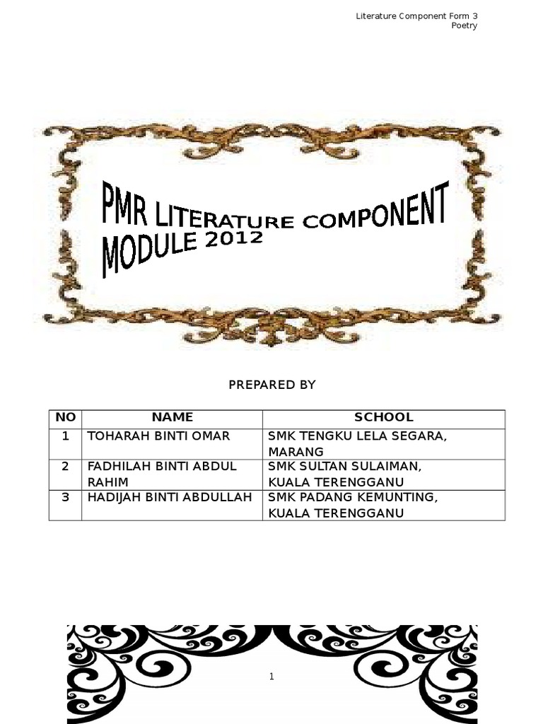 Literature Component Form 3: Poetry Guide | PDF | Poetry | Linguistics