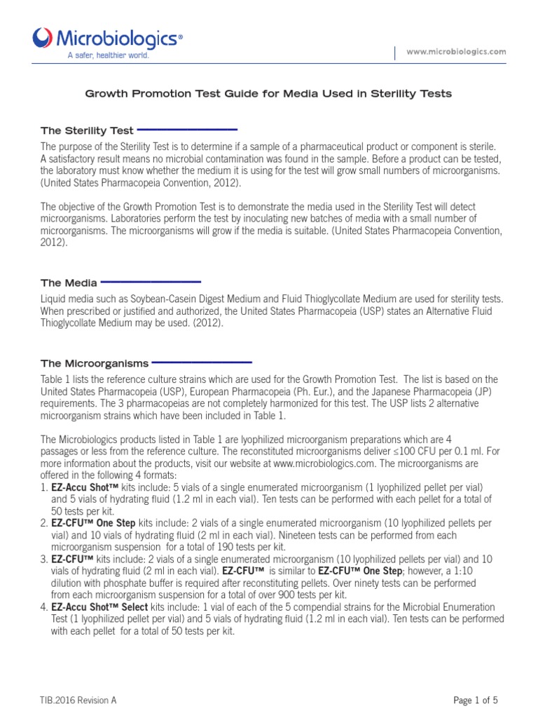Growth Promotion Test Guide For Media Used in Sterility Tests | PDF ...