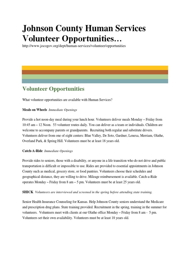 Johnson County Human Services Volunteer Opportunities | PDF | Volunteering | Food Bank