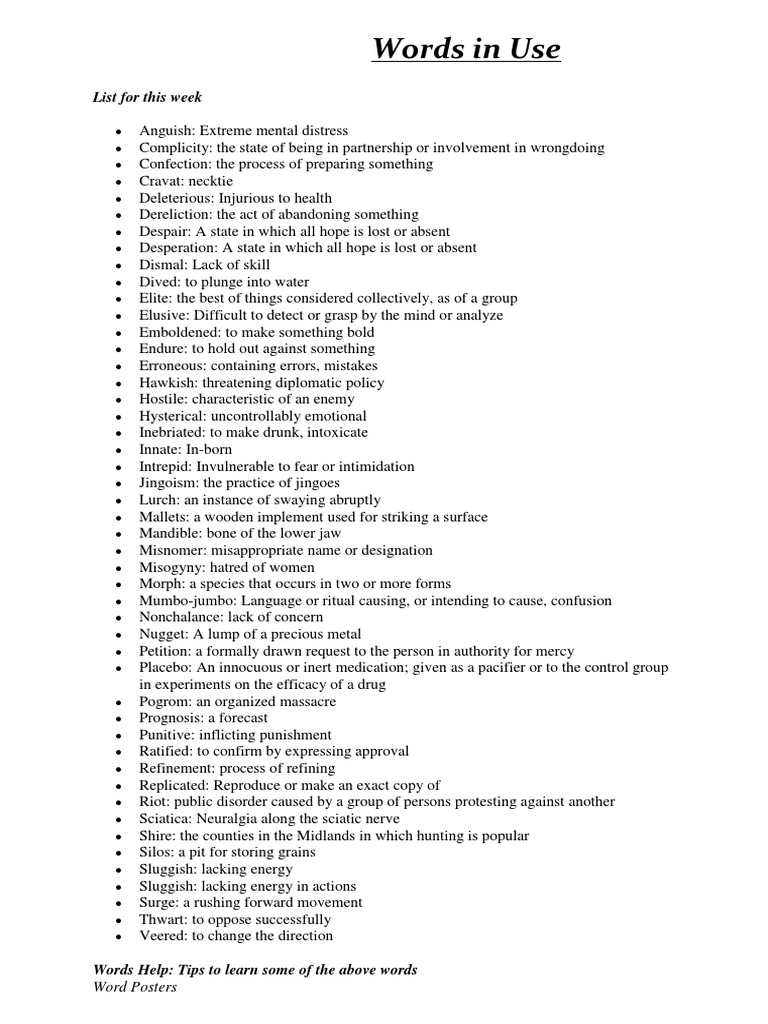 Words in Use PDF | PDF | Violence