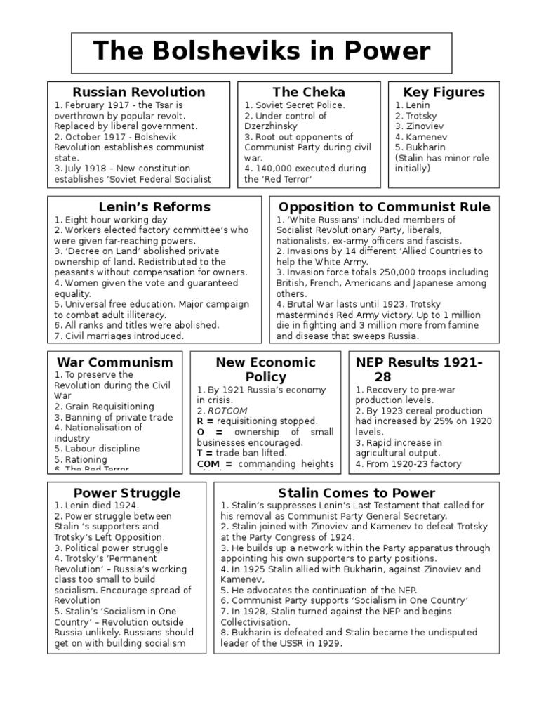 Handout The Bolsheviks in Power | PDF | Soviet Union | World Politics