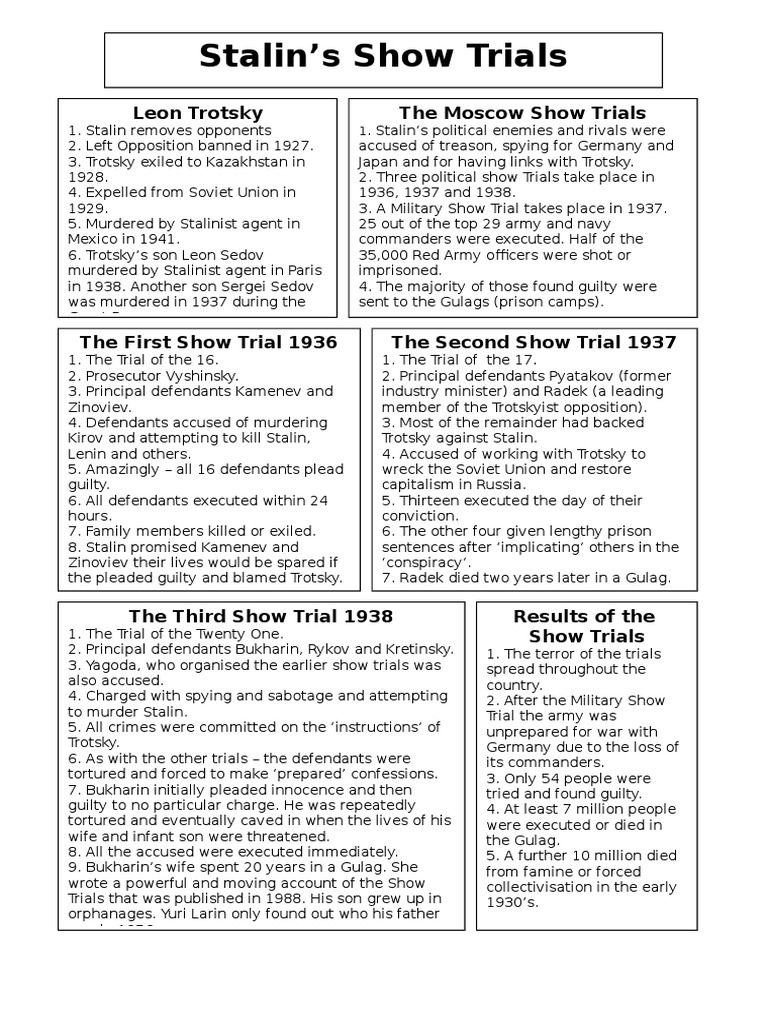 Handout Stalins Show Trials | PDF | Leon Trotsky | Joseph Stalin