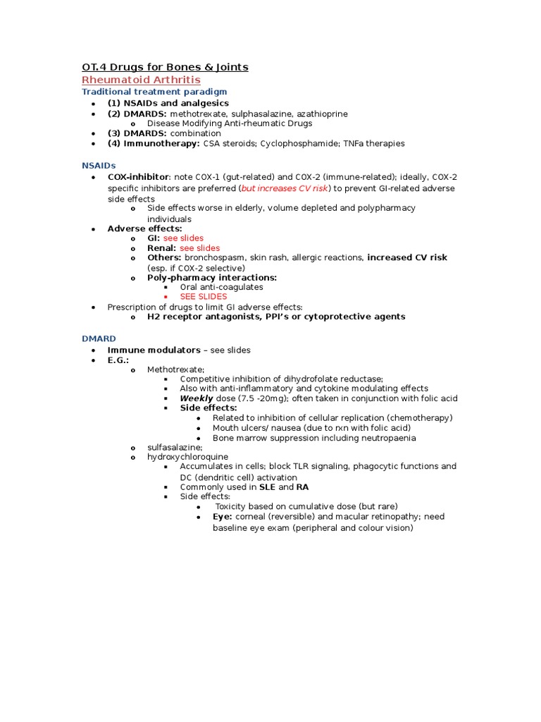 RA Drug Treatments: NSAIDs & DMARDs | PDF