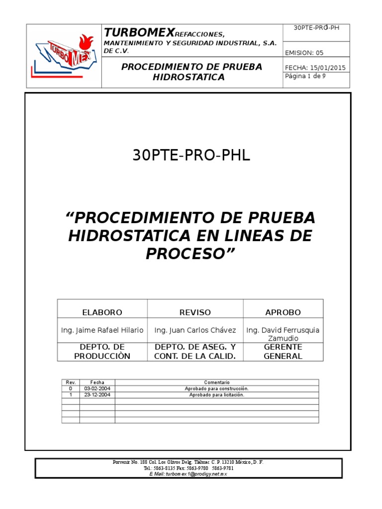 30pte Prueba Hidrostatica en Lineas | PDF | Bomba | Presión