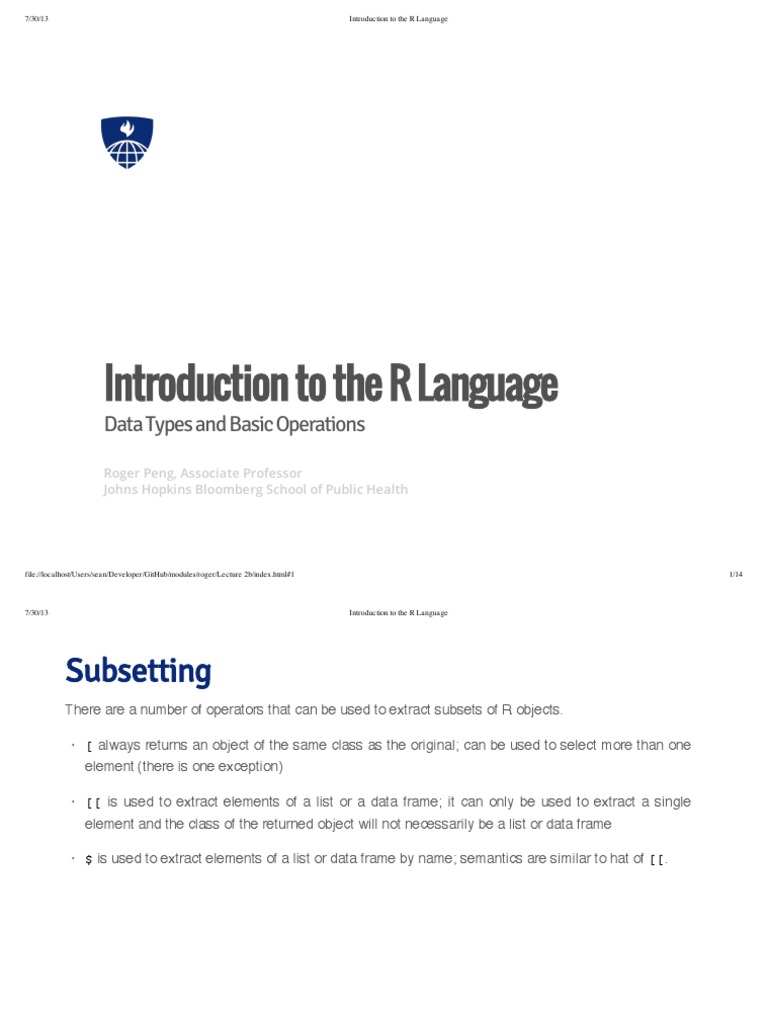 Introduction To The R Programming Language | PDF | R (Programming Language) | Matrix (Mathematics)