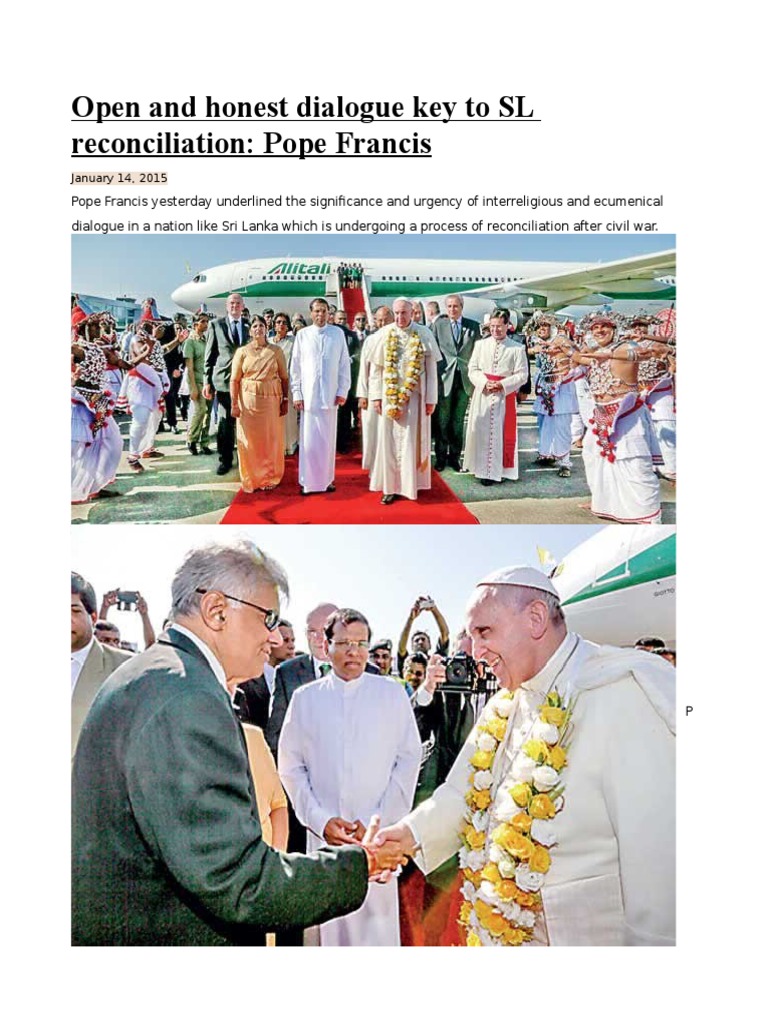 Open and Honest Dialogue Key To SL Reconciliation Pope Francis | PDF ...