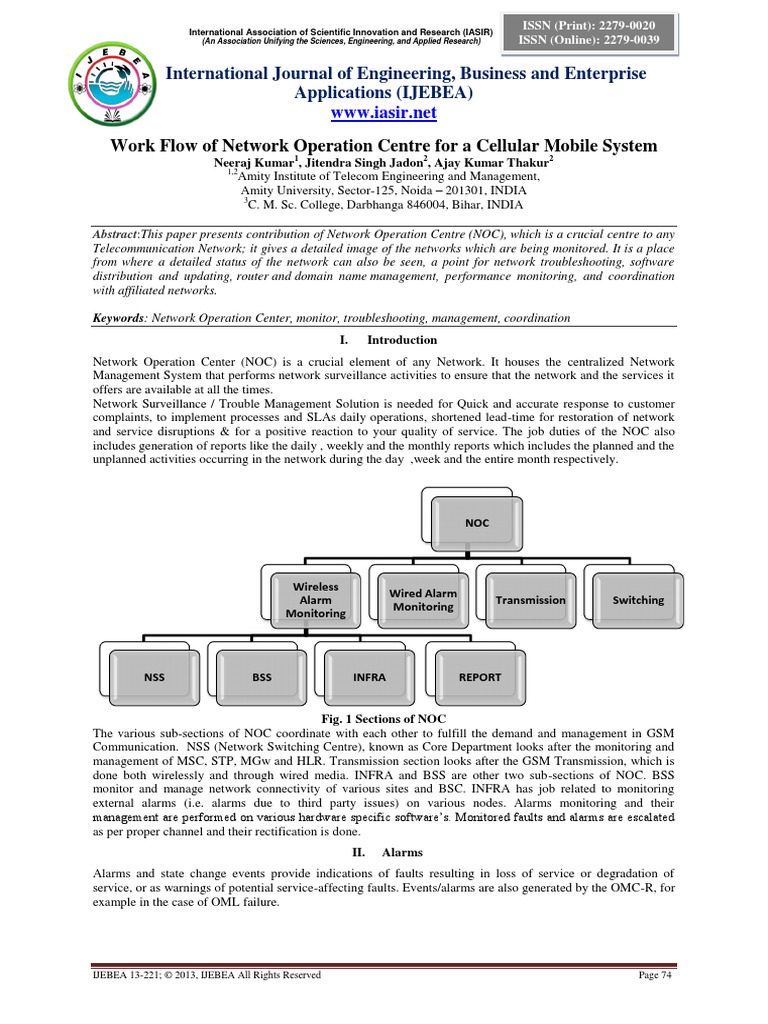 Work Flow of Network Operation Centre For A Cellular Mobile System ...