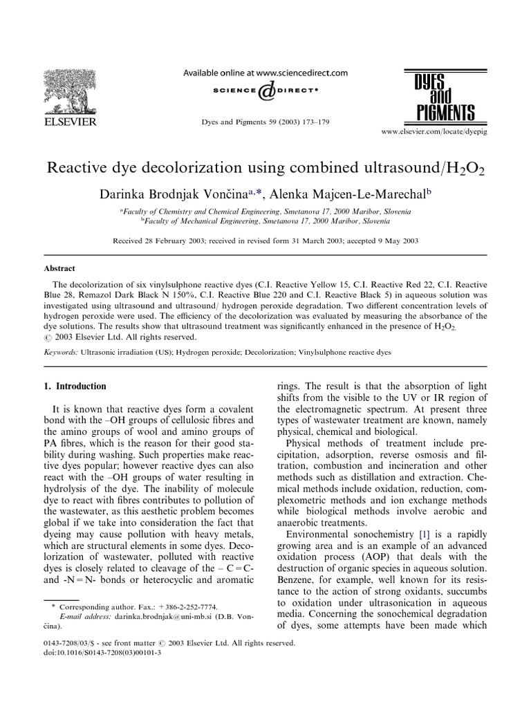 Reactive Dye Decolorization via Ultrasound | PDF | Hydrogen Peroxide ...