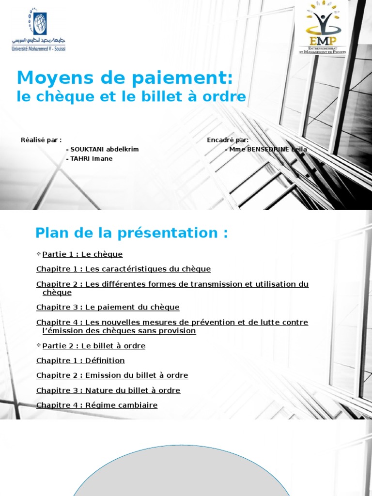 Chèque Presentation Finale | PDF | Effet de commerce | Chèque