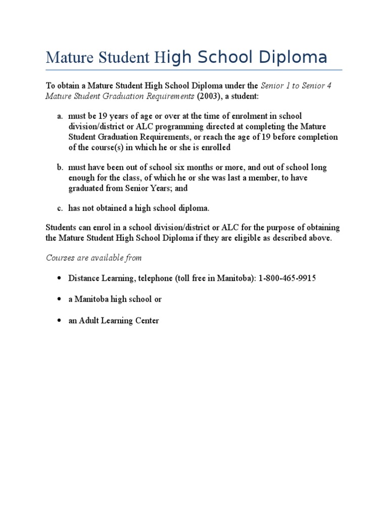 Mature Student High School Diploma Guide | PDF | Business