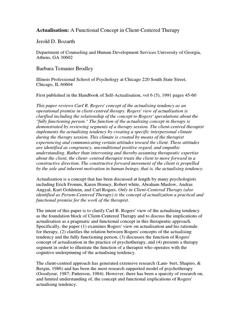 Rogers Actualization Theory | PDF | Self Actualization | Psychotherapy