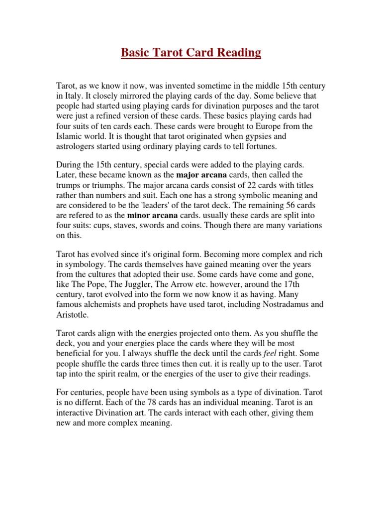 Basic Tarot Card Reading | PDF | Tarot | Playing Cards