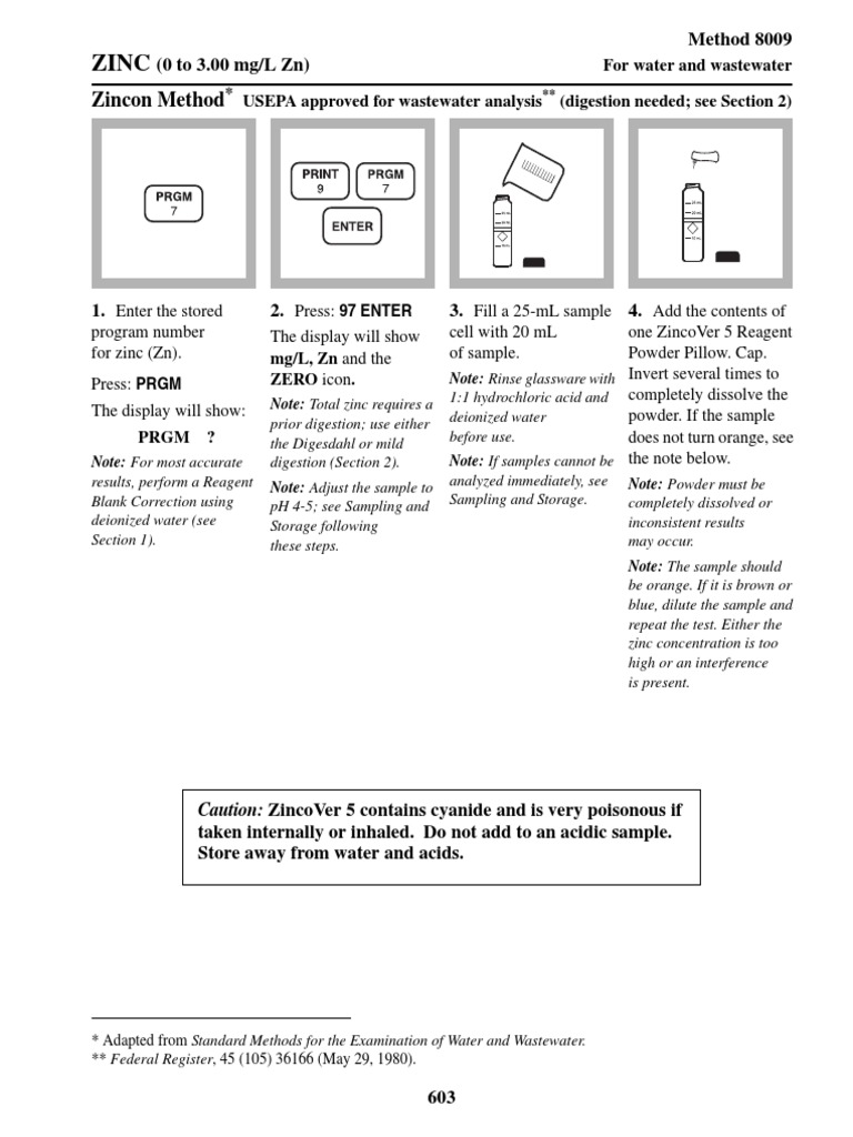 Zinc, Method 8009, 02-2009, 9th Ed | PDF | Zinc | Cyanide