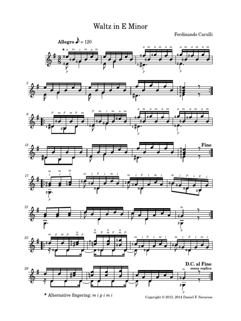 Waltz in E Minor: Ferdinando Carulli 120 | PDF | Guitars | Guitar ...