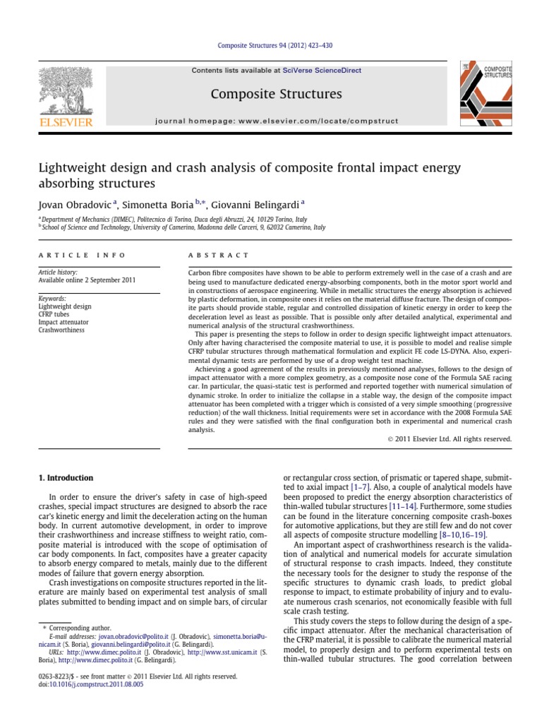 Lightweight Design and Crash Analysis of Composite Frontal Impact ...