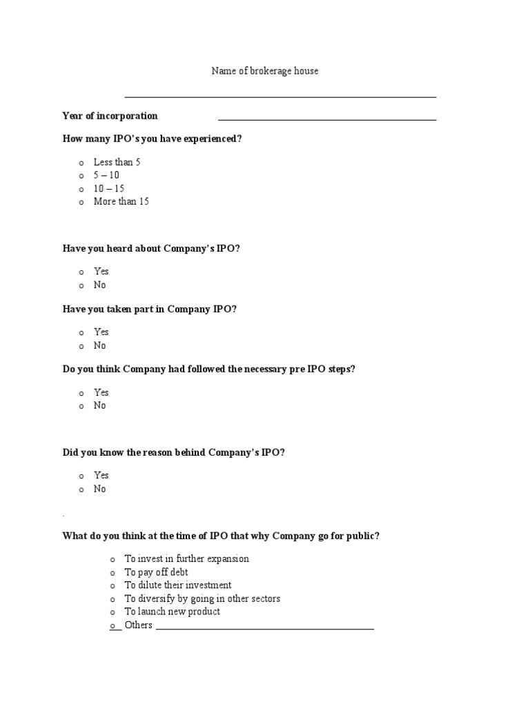 Questionnaire For IPO | PDF