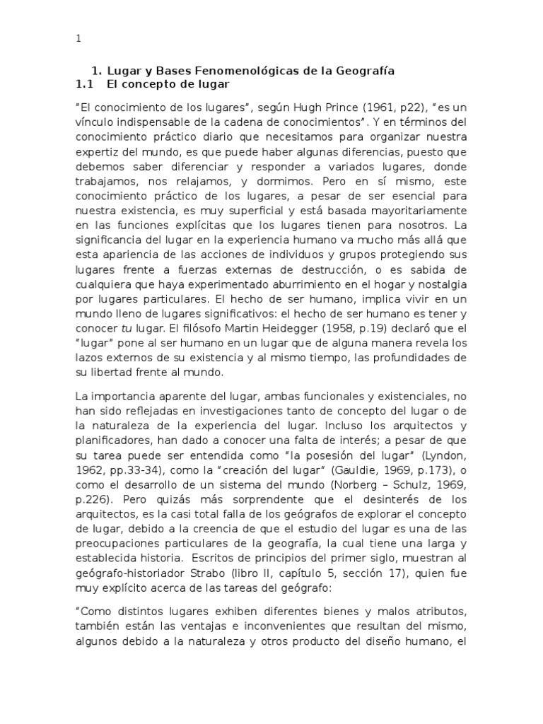 El concepto de lugar en geografía: Un análisis fenomenológico | PDF ...