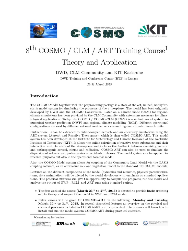 COSMO CLM Training Course | PDF | Numerical Weather Prediction | Earth ...