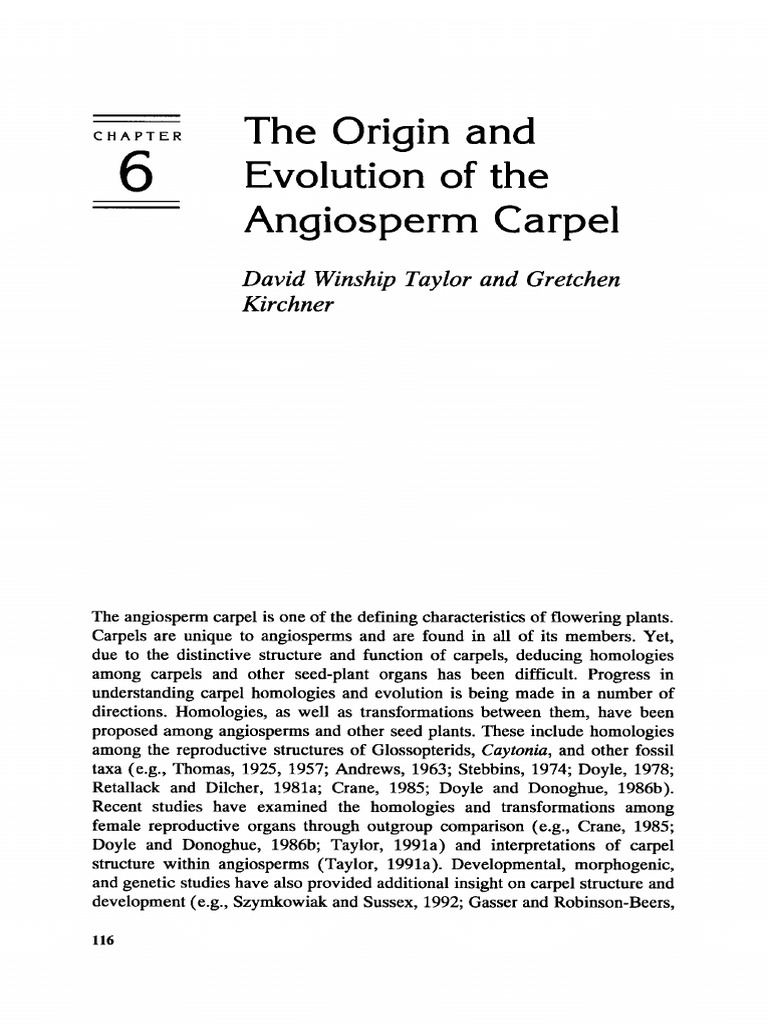 The Origin and Evolution of The Angiosperm Carpel: David Winship Taylor ...