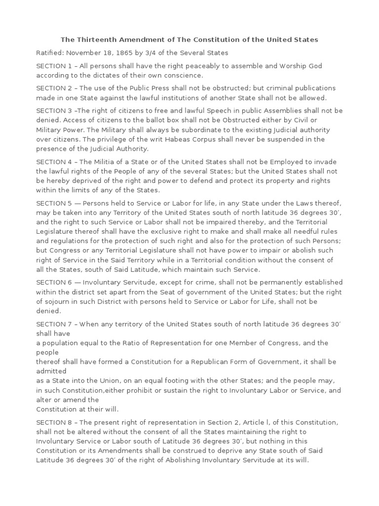 Original 13th Amendment With Notes | Thirteenth Amendment To The United ...