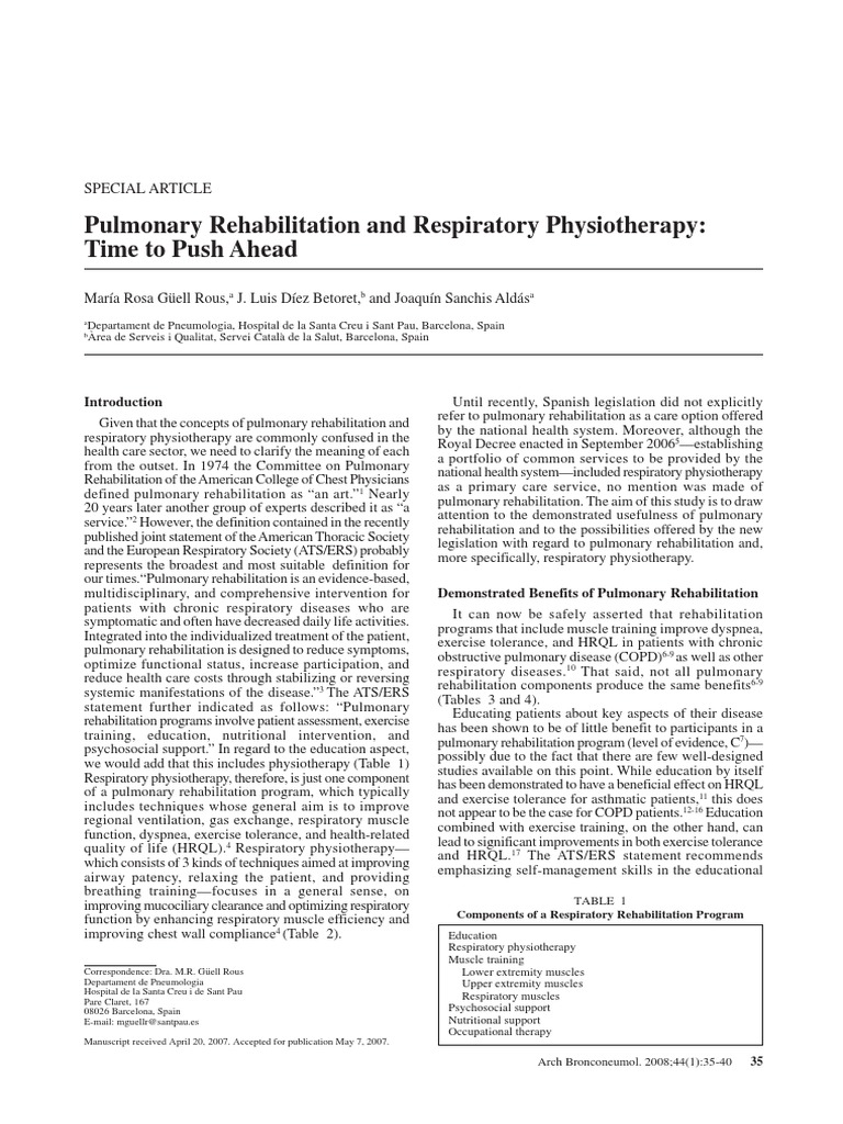 Pulmonary Rehabilitation and Respiratory Physiotherapy: Time To Push ...