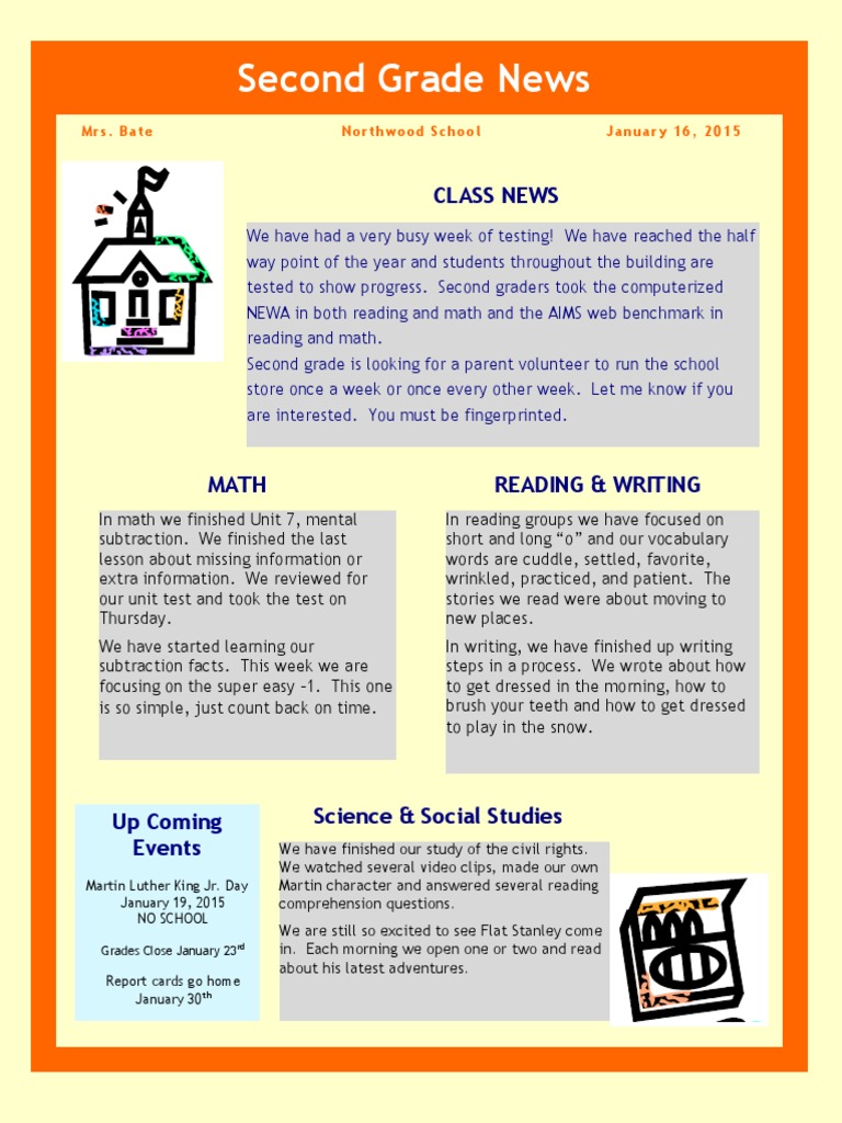 Second Grade Weekly Update: January 2015 | PDF | Social Science ...
