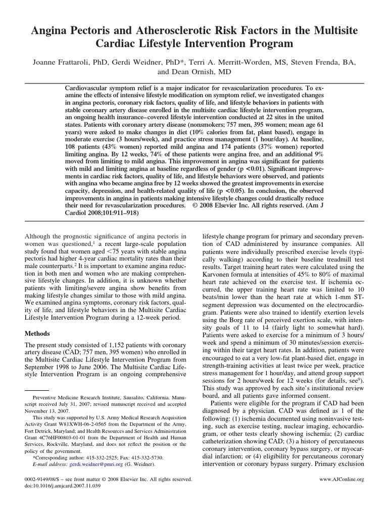 Angina Pectoris and Atherosclerotic Risk Factors in The Multisite | PDF