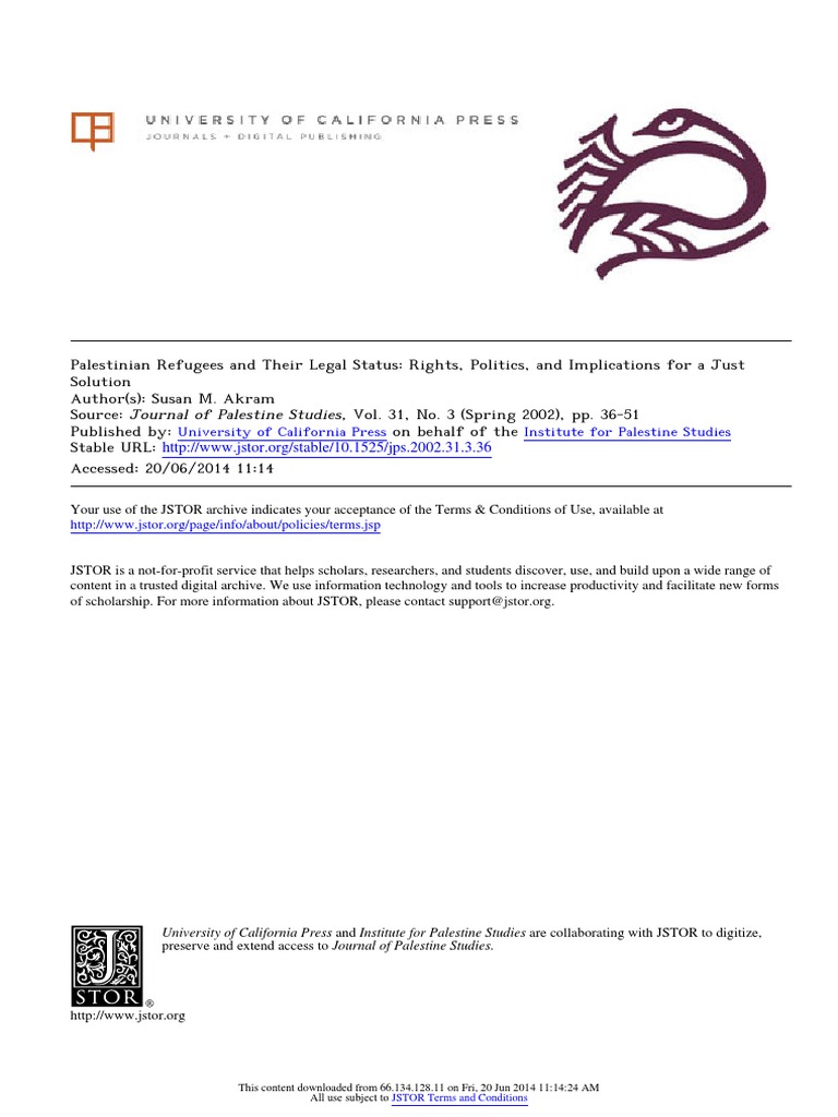 Akram, Susan M. - Palestinian Refugees and Their Legal Status Rights ...