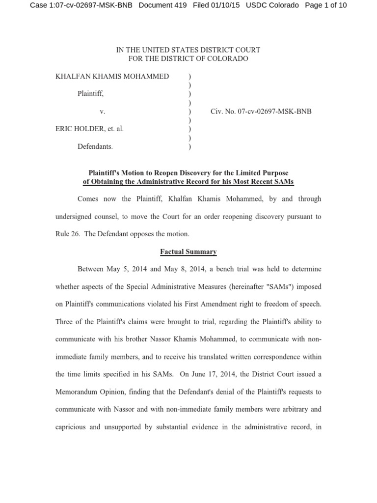 Khalfan Khamis Mohammed Motion To Reopen Discovery | PDF | Discovery ...