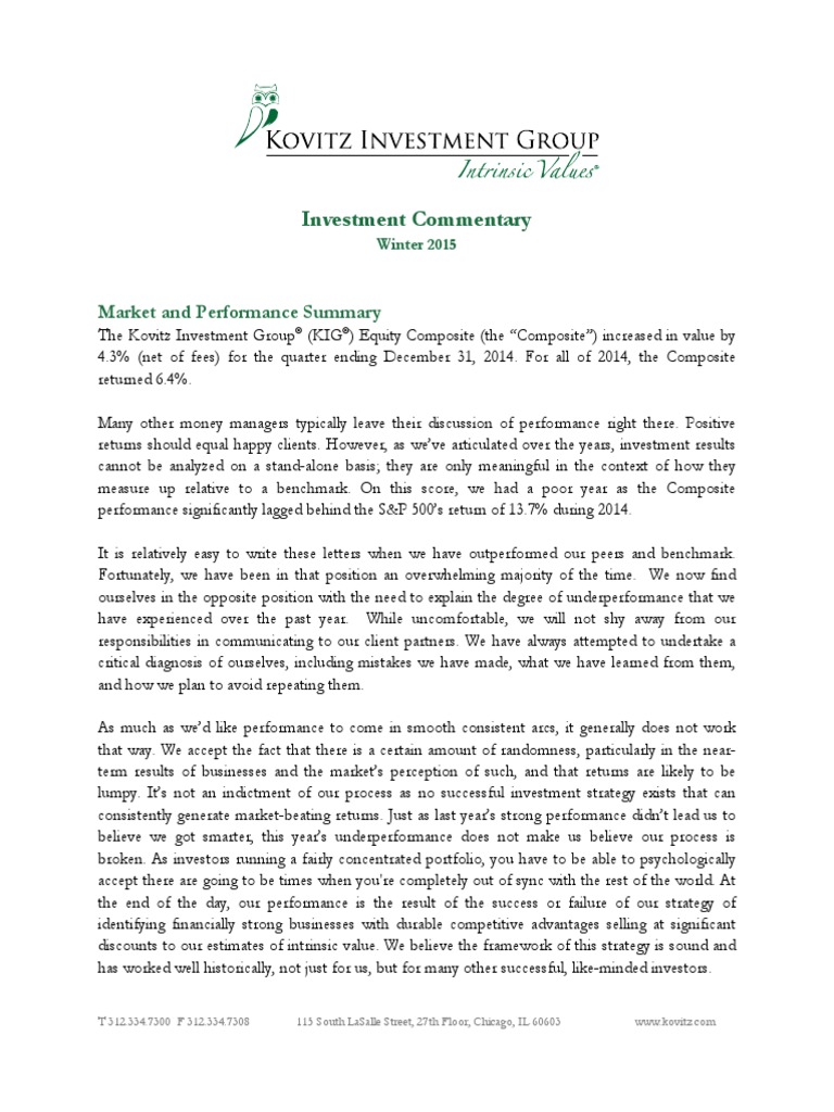 Investment Commentary: Market and Performance Summary | PDF | Petroleum ...